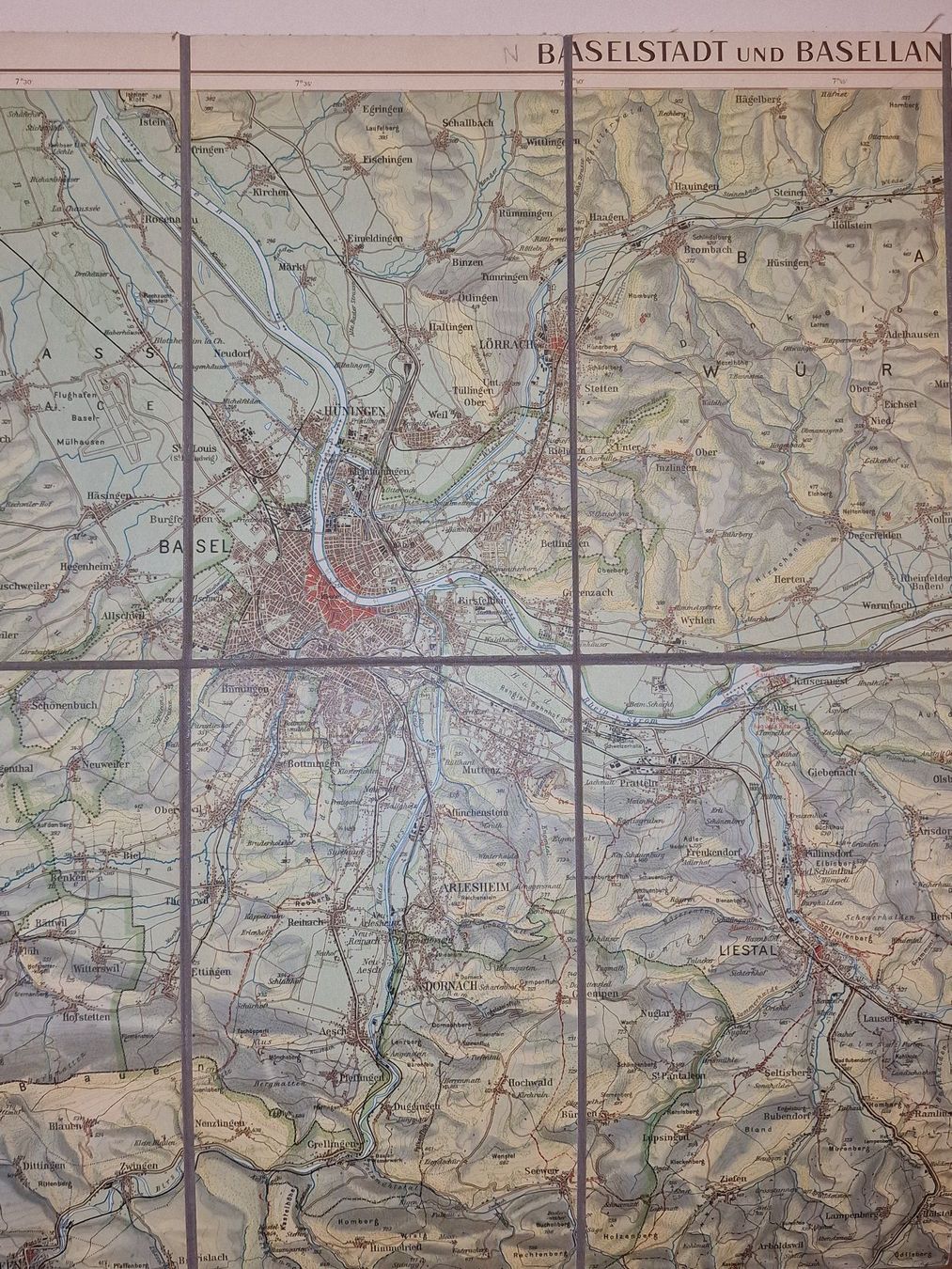 Alte Schulkarte von Baselstadt- Baselland, 1: 75'000 (Gebraucht) in Egg ...