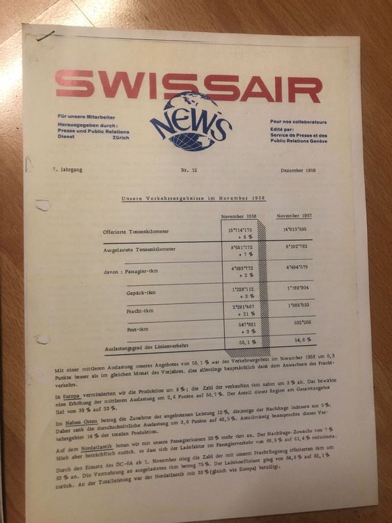 1958 SWISSAIR News Nr.12 Dezember 1958 (Gebraucht) in Amriswil für CHF ...