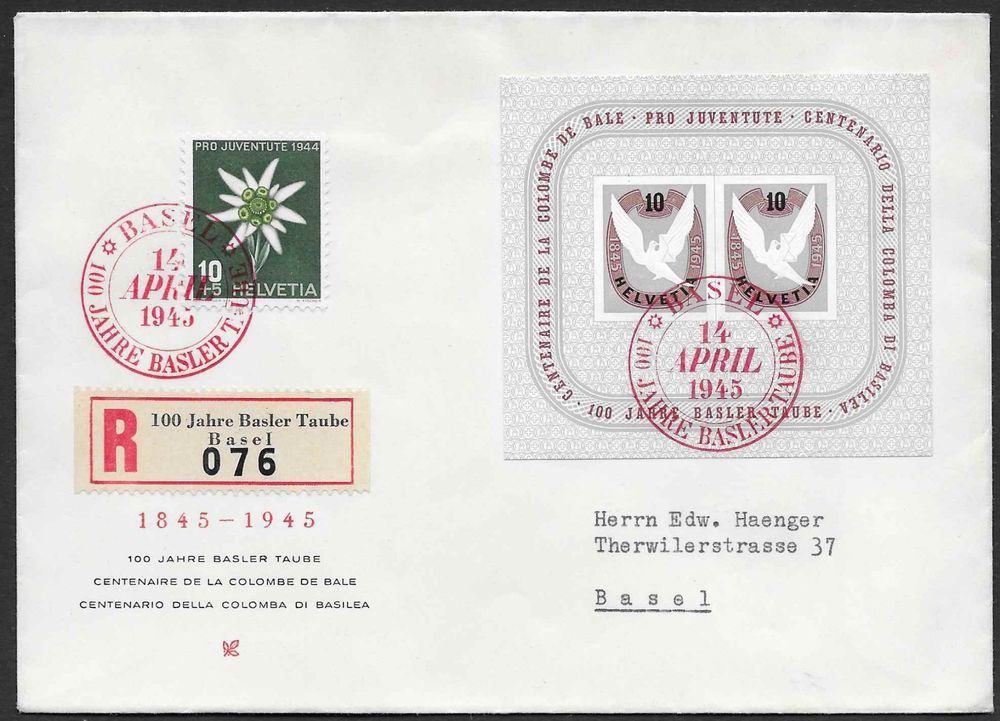 1945 : FDC Basler-Taube-Block No W23 ** | Kaufen auf Ricardo