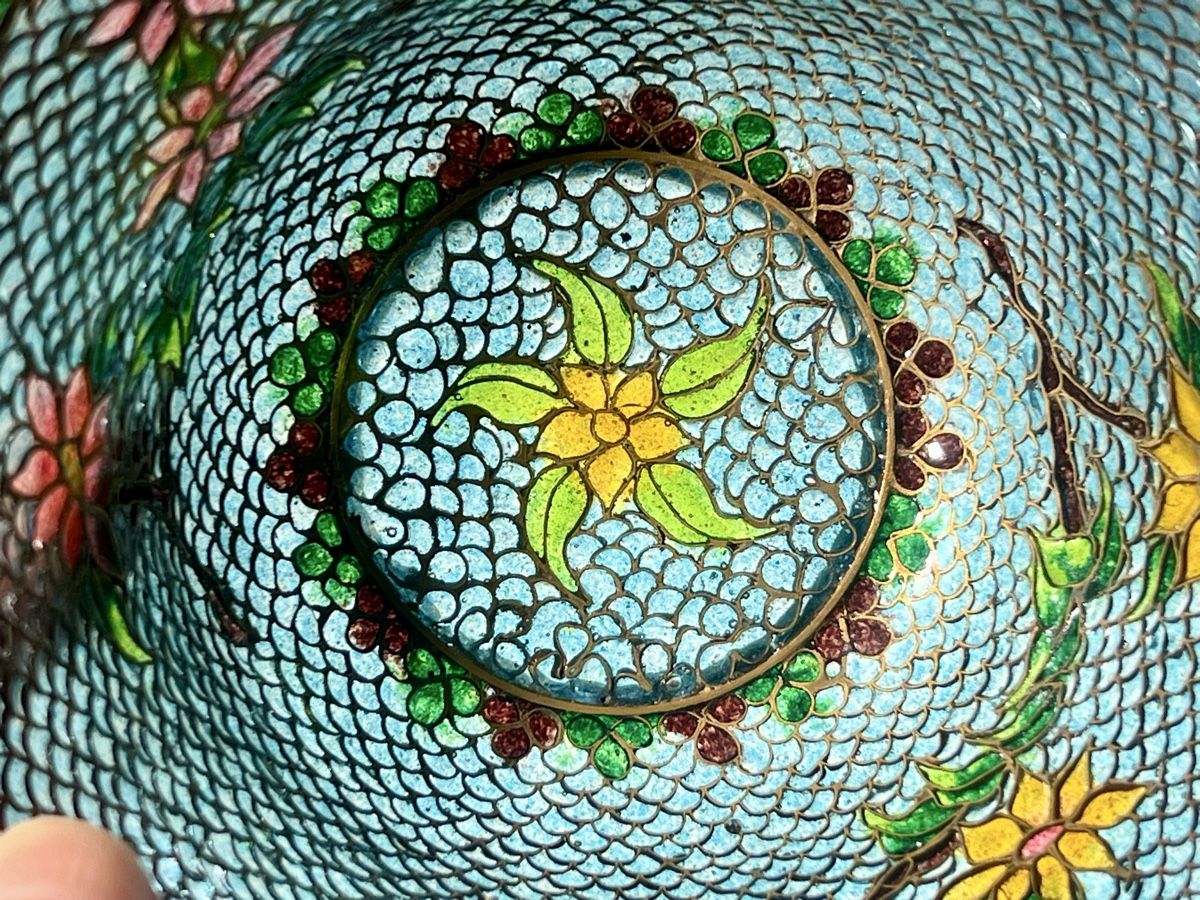 Beau Bol Chinois en Plique à Jour, bleu turquoise fleuri (D'occasion) à ...