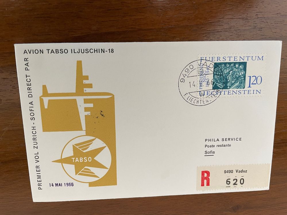 TABSO 1° FLUG VADUZ/SOFIA 14.5.66 (Gebraucht) in Monteggio für CHF 1 ...