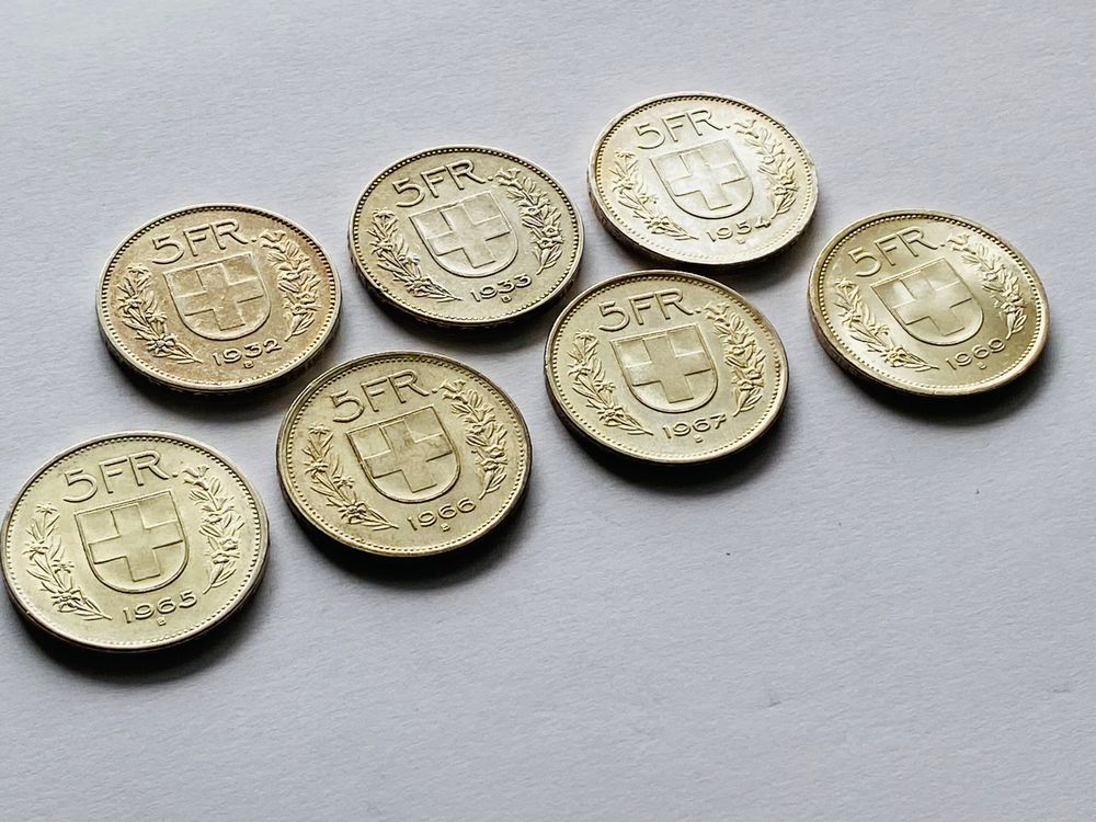 7 x versch Jahre Silber 5 Franken SCHWEIZ 1932 - 1969 105gr | Kaufen auf Ricardo
