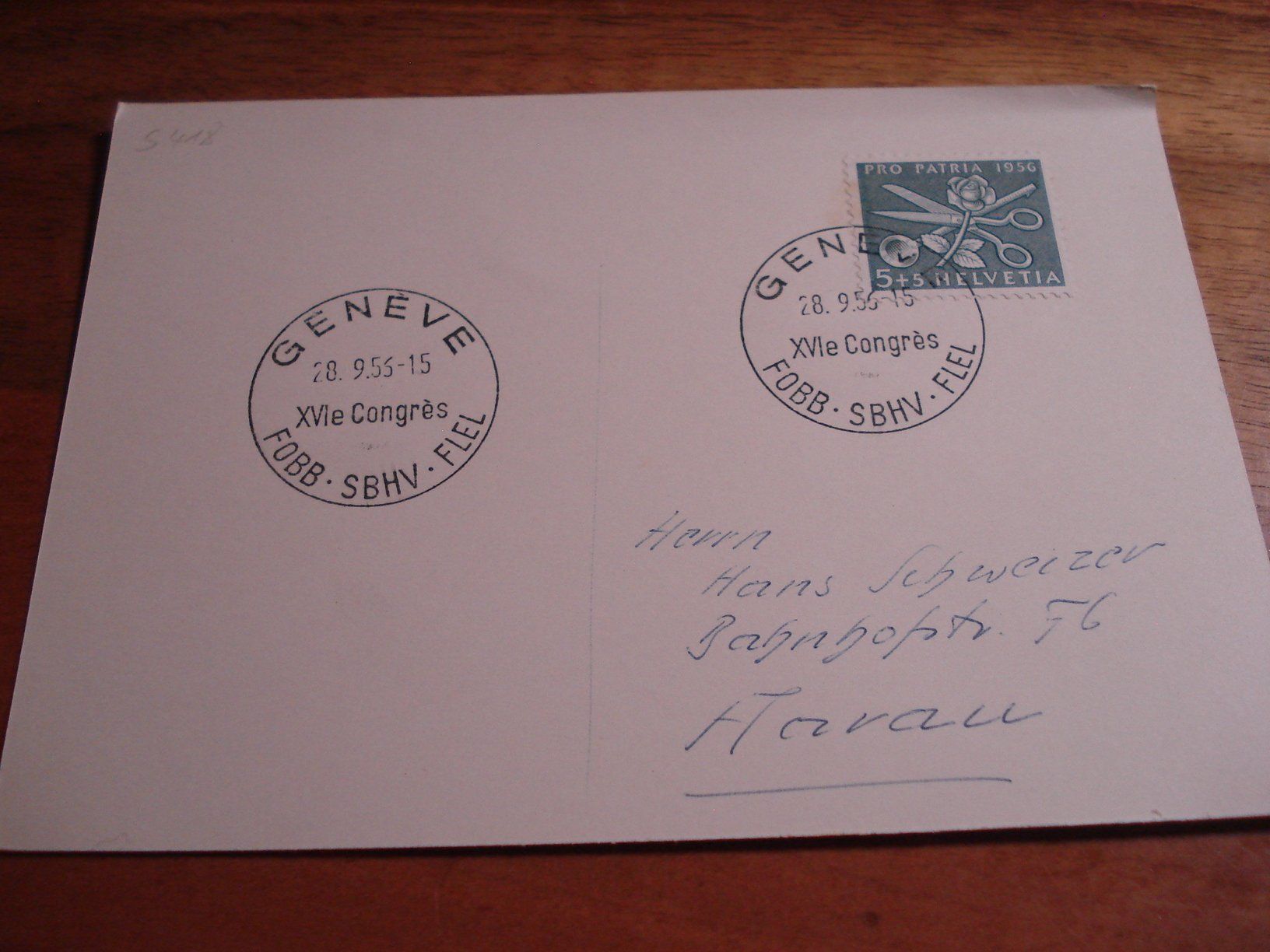 Karte 1955, Genf, Sonder-o XVI Congres FOBB (Gebraucht) in Niederwil AG ...