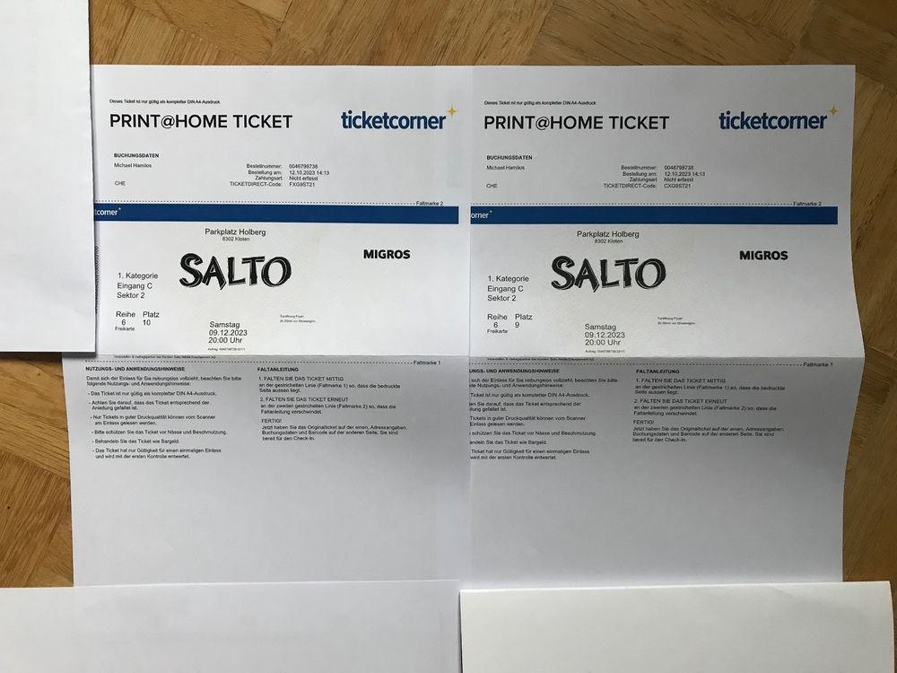 2 Tickets für SALTO - 1. Kategorie - Beschrieb lesen! | Kaufen auf Ricardo
