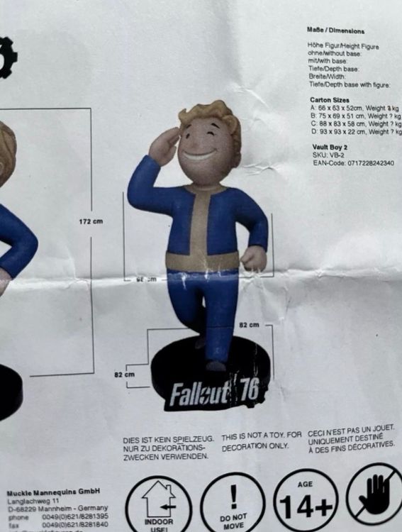 Fallout Vault Boy Lifesize Statue Original Muckle Mannequins (Neu ...
