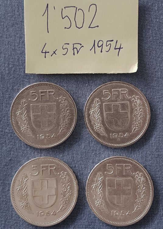 4 x 5 Franken Silbermünzen Jahrgang 1954 ab nur 1 Franken !! (Gebraucht) in Camignolo für CHF 38 ...