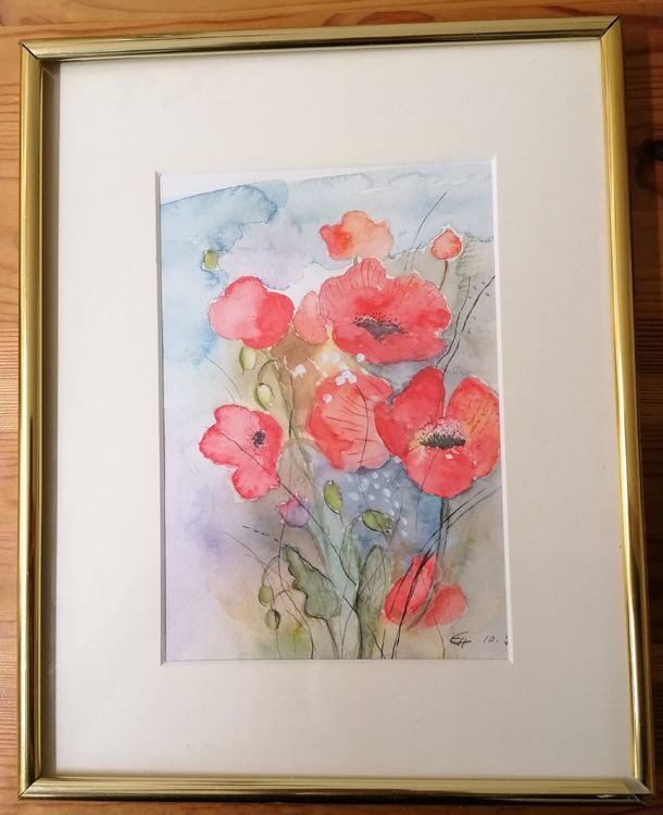 Aquarell Mohnblumen, Erika Hinnen, gerahmt, Unikat (Gebraucht) in Reinach BL für CHF 30 – mit ...