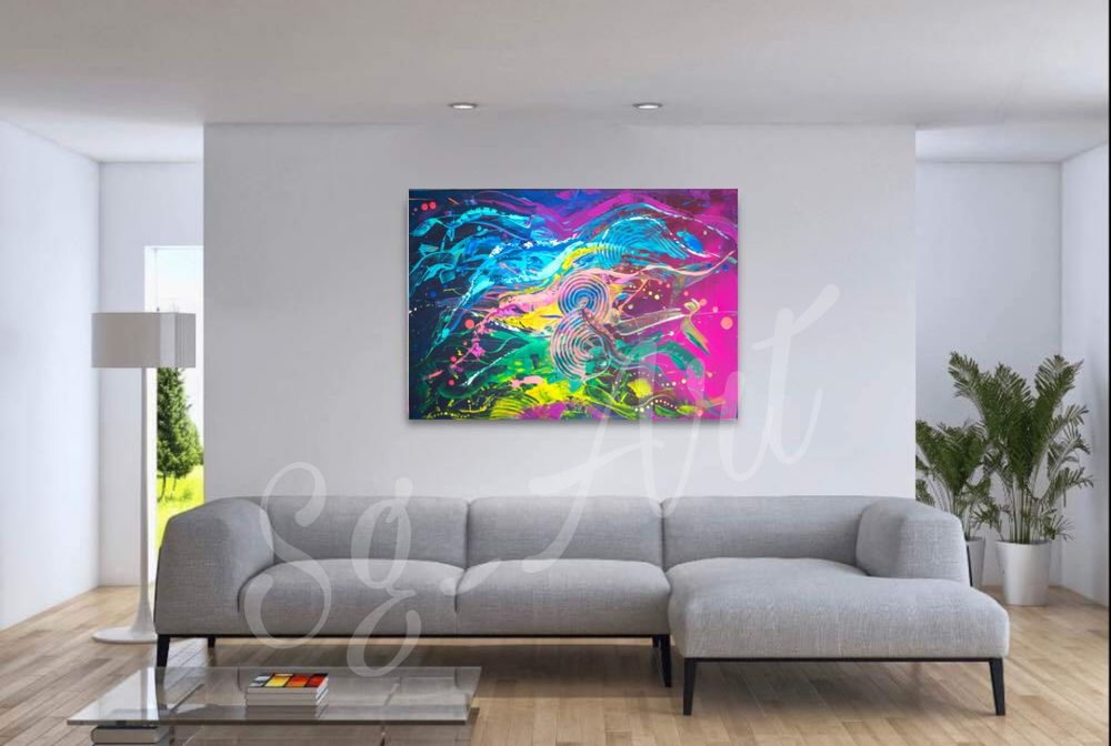 Acrylbild abstrakt blau pink bunt Unikat | Kaufen auf Ricardo