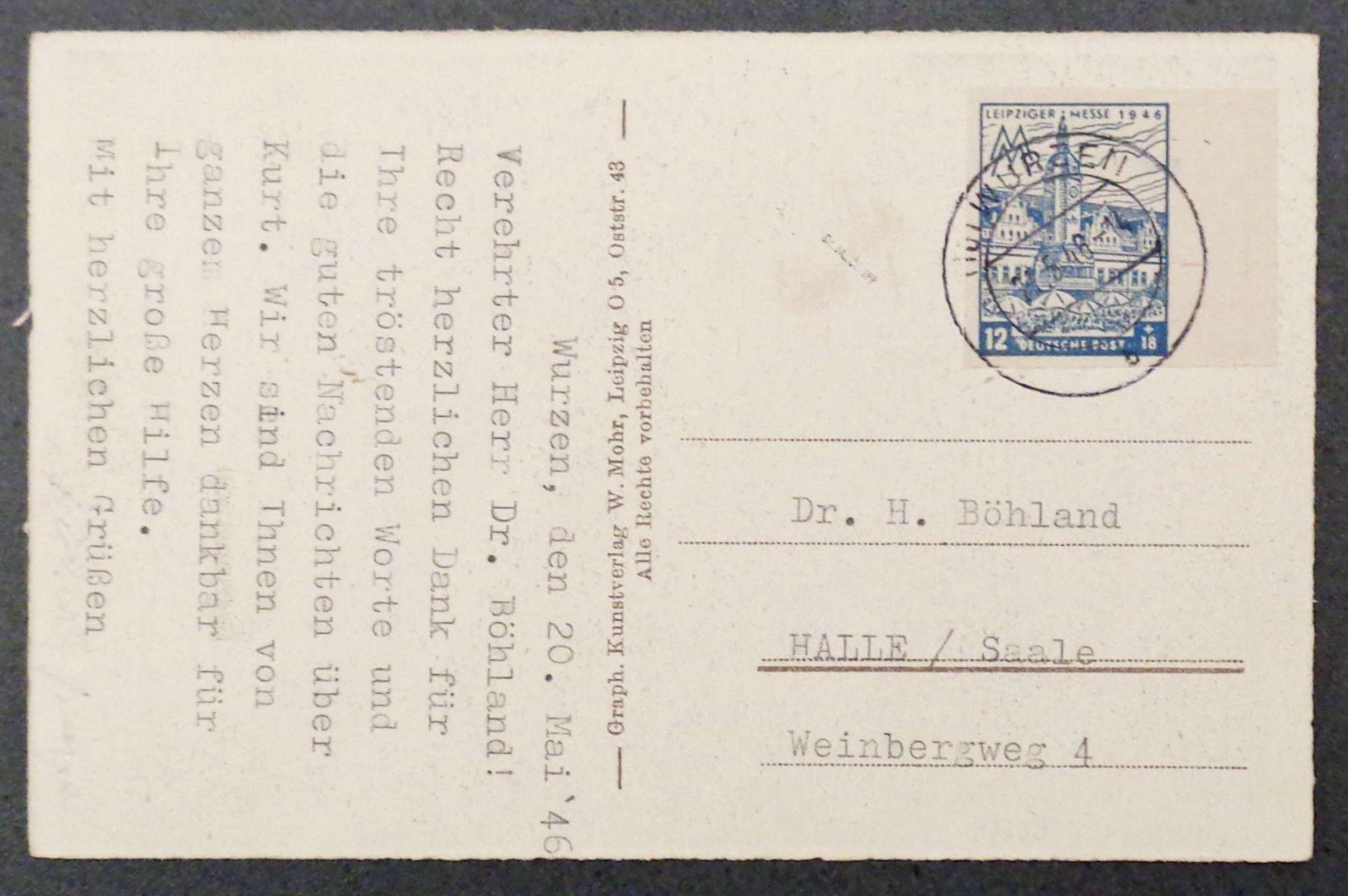 WEST-SACHSEN 1946: Leipziger Messe 12 Pf. ungezähnt a. Karte (Gebraucht ...