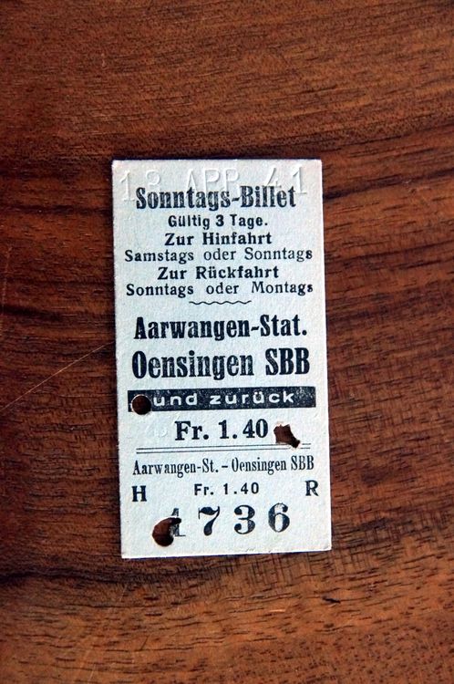 Sonntags-Billet Aarwangen-Station - Oensingen SBB - 1941 | Kaufen auf Ricardo