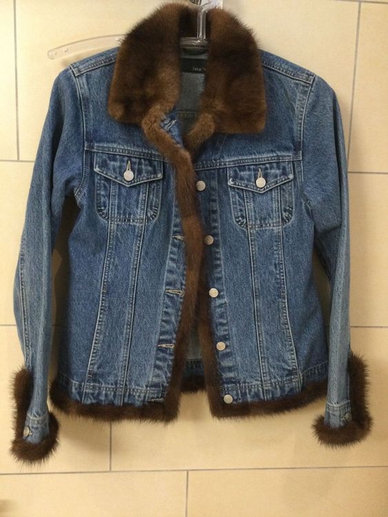 Jeansjacke Damen Gefüttert Italienisch 44 Innen Mit Nerz