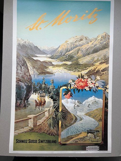 Poster St. Moritz, Kutsche / Gletscher, Hugo d'Alési, (Gebraucht) in ...