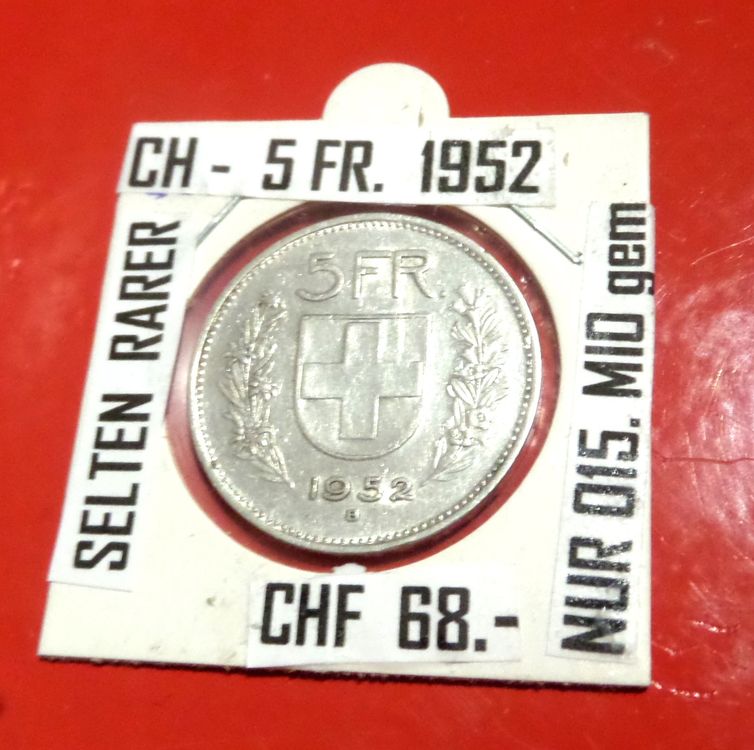 SELTEN RARER CH- 5 Fr. 1952 nur 0.15. Mio gemacht .vorz. (Gebraucht) in Glis für CHF 23 – mit ...