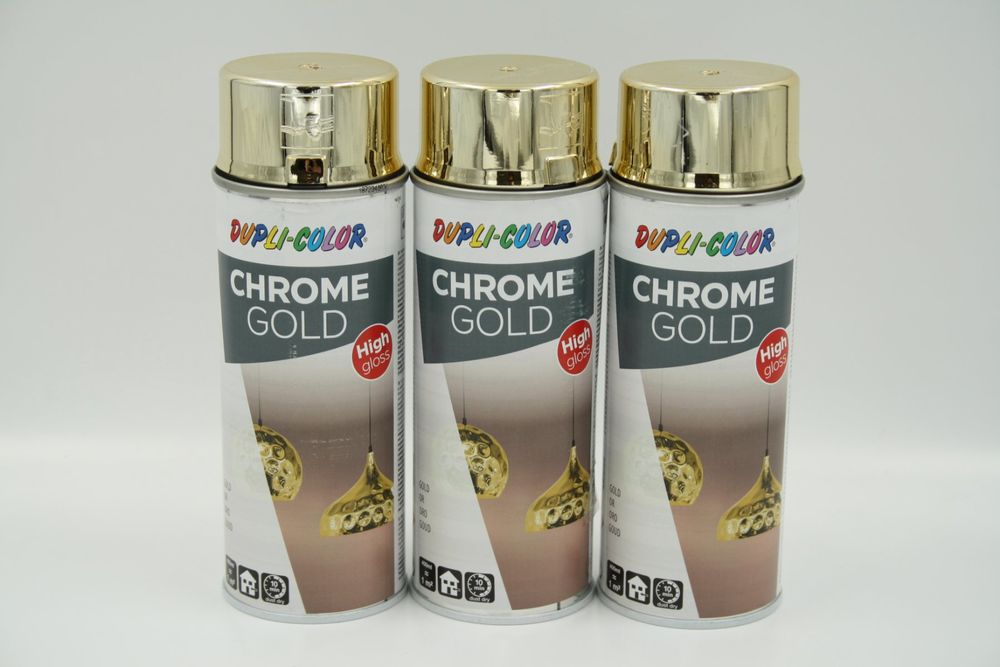 3x DUPLI COLOUR Farbspray Chrome Gold (17234) (Neu und originalverpackt ...