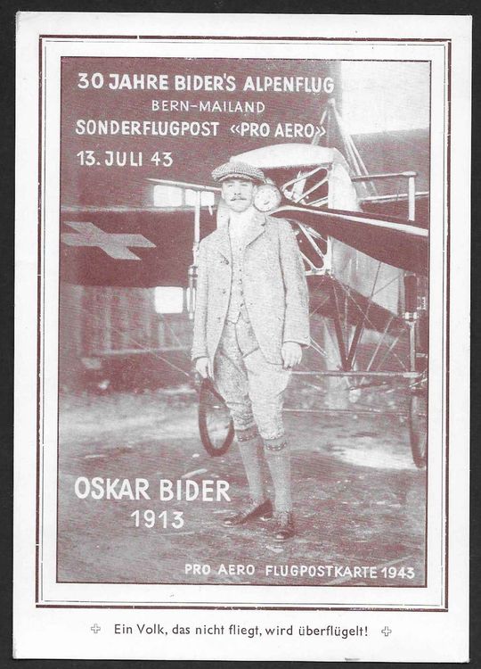 1943:Pro Aero-Karte Oskar Bider mit F36 (Gebraucht) in Walperswil für CHF 3 – mit Lieferung auf ...