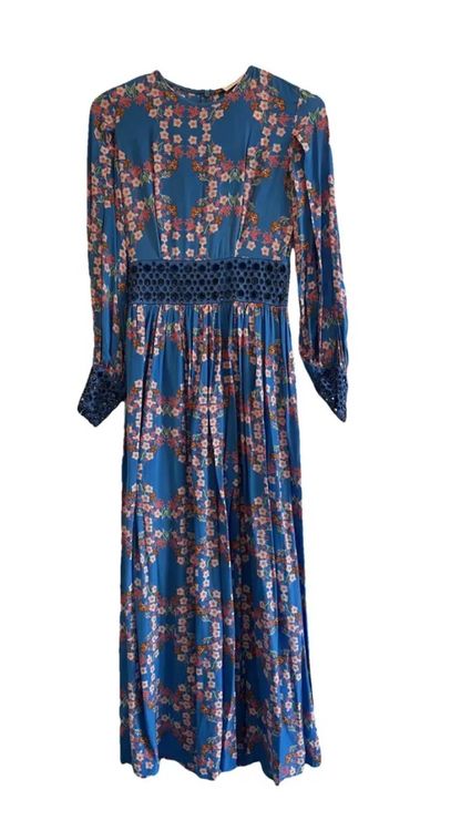 Sandro Paris Blumenkleid Maxikleid blau Häkelspitze Gr. 36 (Neu (gemäss Beschreibung)) in ...