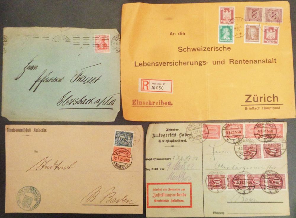 DEUTSCHES REICH: 4 Briefstücke um 1910–1927 (Gebraucht) in Zürich für ...