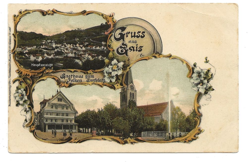 Gruss aus Gais (AR) Gasthaus Falken zum Dorfplatz - um 1910 | Kaufen auf Ricardo