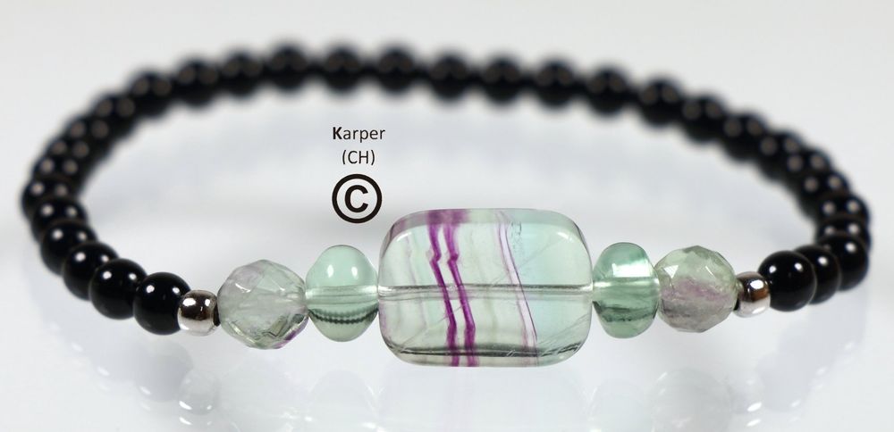 Onyx, Fluorit Armband / Bracelet Onyx, Fluorite, S.925 Rho. | Kaufen auf Ricardo