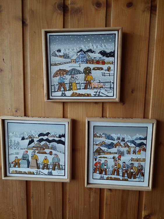 3 Bauernmalerei Bild Naiv Winter * 055*057*059 | Kaufen auf Ricardo
