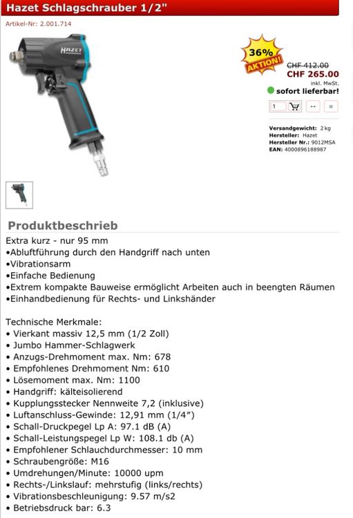Hazet 9012M Schlagschrauber +Metabo+Schlauch (Gebraucht) in Wetzikon ZH ...