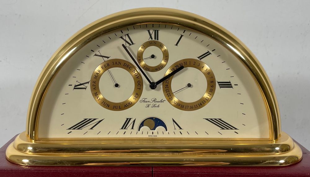 Jean Roulet Tischuhr aus goldenem Messing mit Box & Karte (Gebraucht ...
