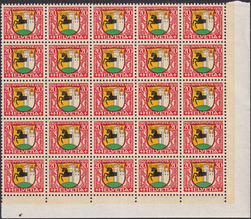 1930, Schaffhausen: J55 im 25er-Bogen postfrisch ** günstig. (Gebraucht ...
