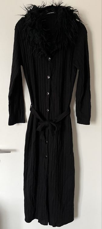 Schwarzer langer Strickmantel mit Fellkragen/Gothic/Fake fur | Kaufen ...