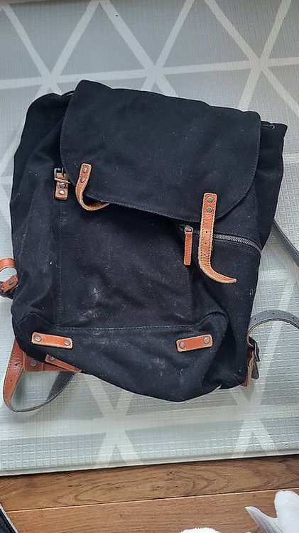 Grosser Stoff Rucksack mit Lederbändel | Kaufen auf Ricardo