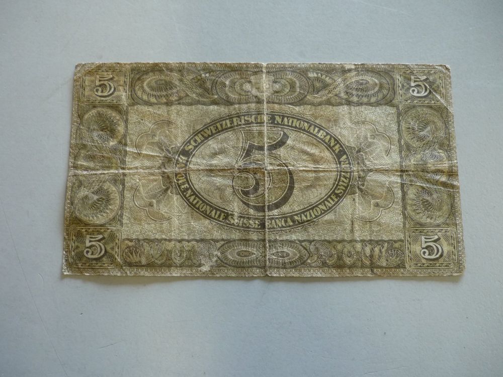 alte Schweizer Banknote 5 Franken 1921 Note 5.- Nötli (Gebraucht) in ...