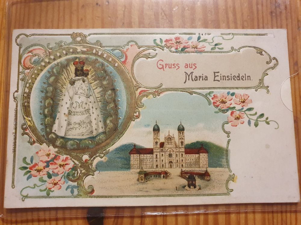 Gruss aus Einsiedeln 1907 gelaufen goldene Karte | Kaufen auf Ricardo