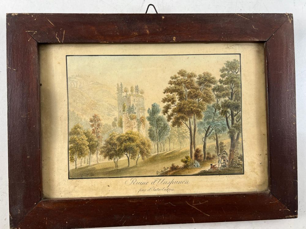 Antikes Aquarell Aquatinta "Ruine d'Unspunnen" gerahmt (Gebraucht) in Neuhausen am Rheinfall für ...