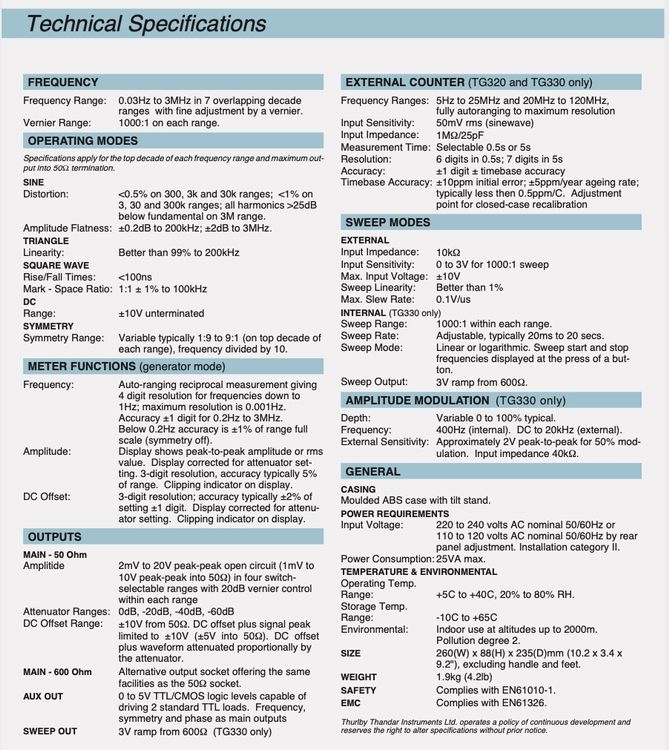 3 MHz Function/Sweep-Generator TTi TG330 Funktionsgenerator (Gebraucht) in Hasle b. Burgdorf für ...