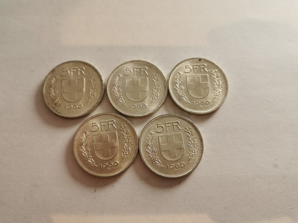 5 x 5 Franken Silber Münze 1969 (Gebraucht) in Eggersriet für CHF 48 – mit Lieferung auf Ricardo ...