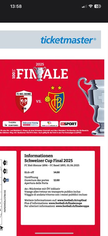 Cupfinal Tickets FC Basel - FC Biel (Gebraucht) in Basel für CHF 230 ...