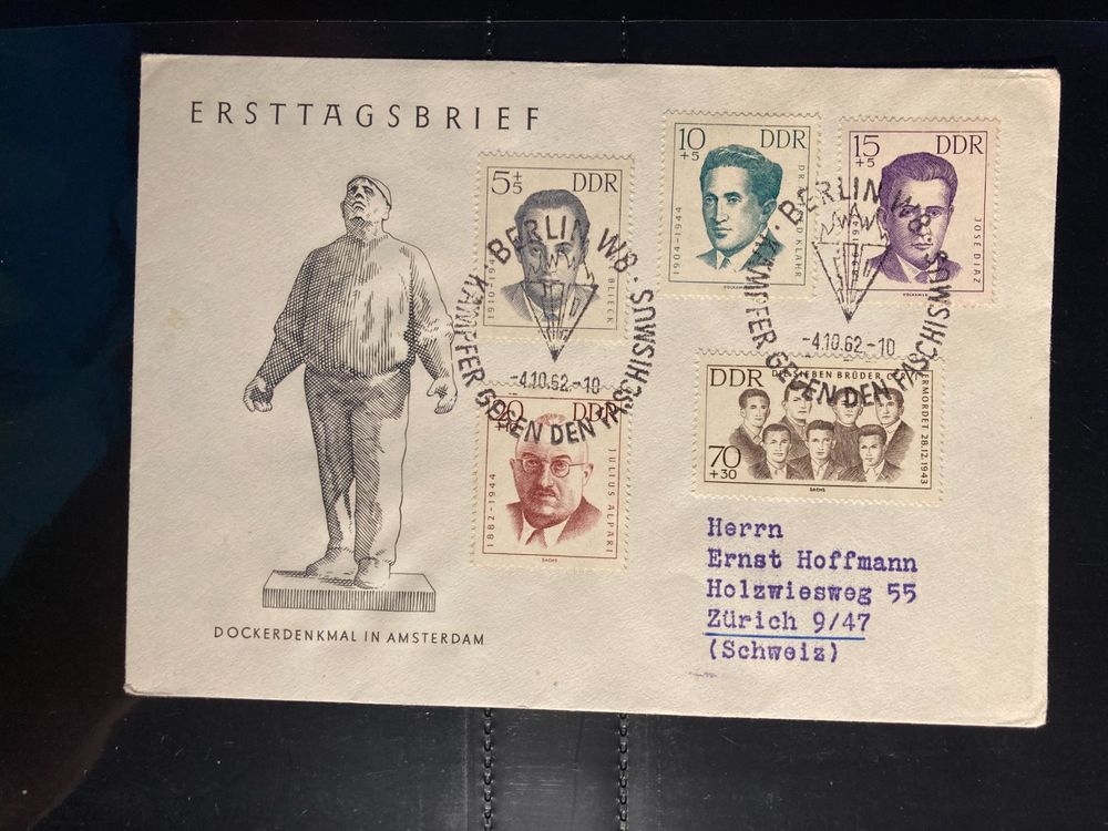 DDR 1962 Ersttagsbrief Satz Gedenkstätten 2 gelaufen (Gebraucht) in Liestal für CHF 2 – mit ...