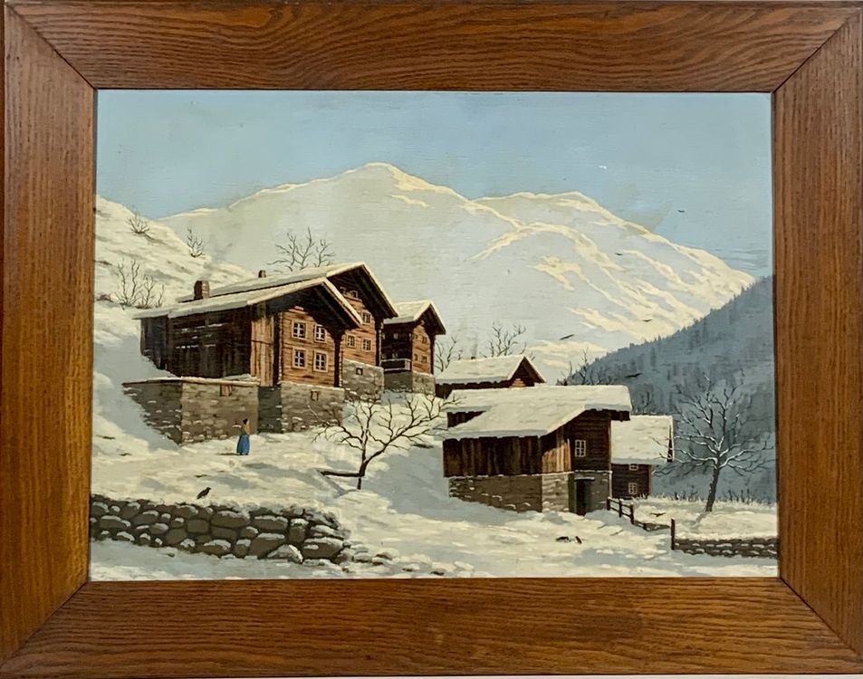Winterlandschaft im Bergen Gemälde Alpenhütten (Gebraucht) in Root für ...