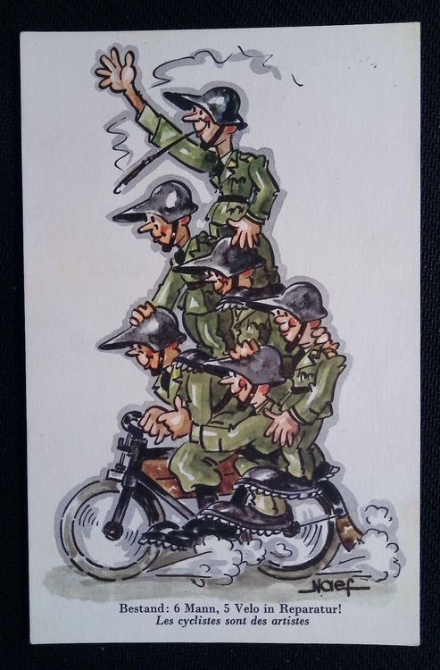 AK Scherzkarte Radfahrer Schweizer Armee 1974 | Kaufen auf Ricardo