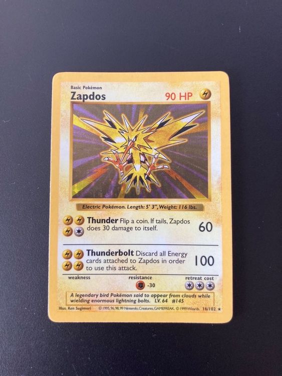 Zapdos 16/102 Shadowless Base Set Holo (selten) (Gebraucht) in Zürich ...