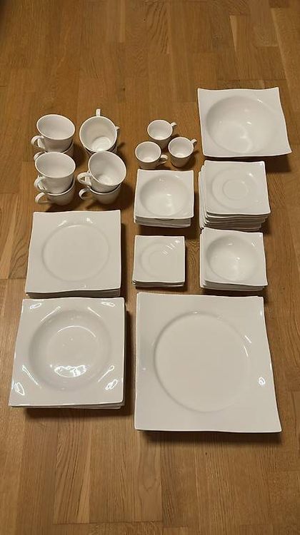 Weisses eckiges Geschirr-Set (49 Teile) nur 10 CHF | Kaufen auf Ricardo