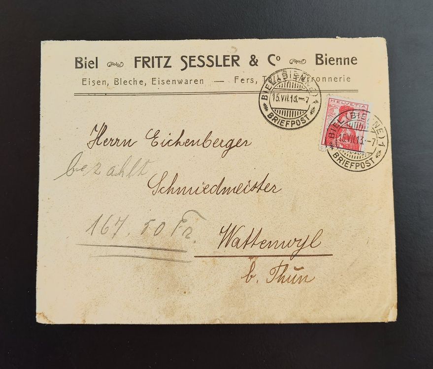 Couvert Sessler Biel 1913 (Gebraucht) in Lenzburg für CHF 2 – mit Lieferung auf Ricardo kaufen