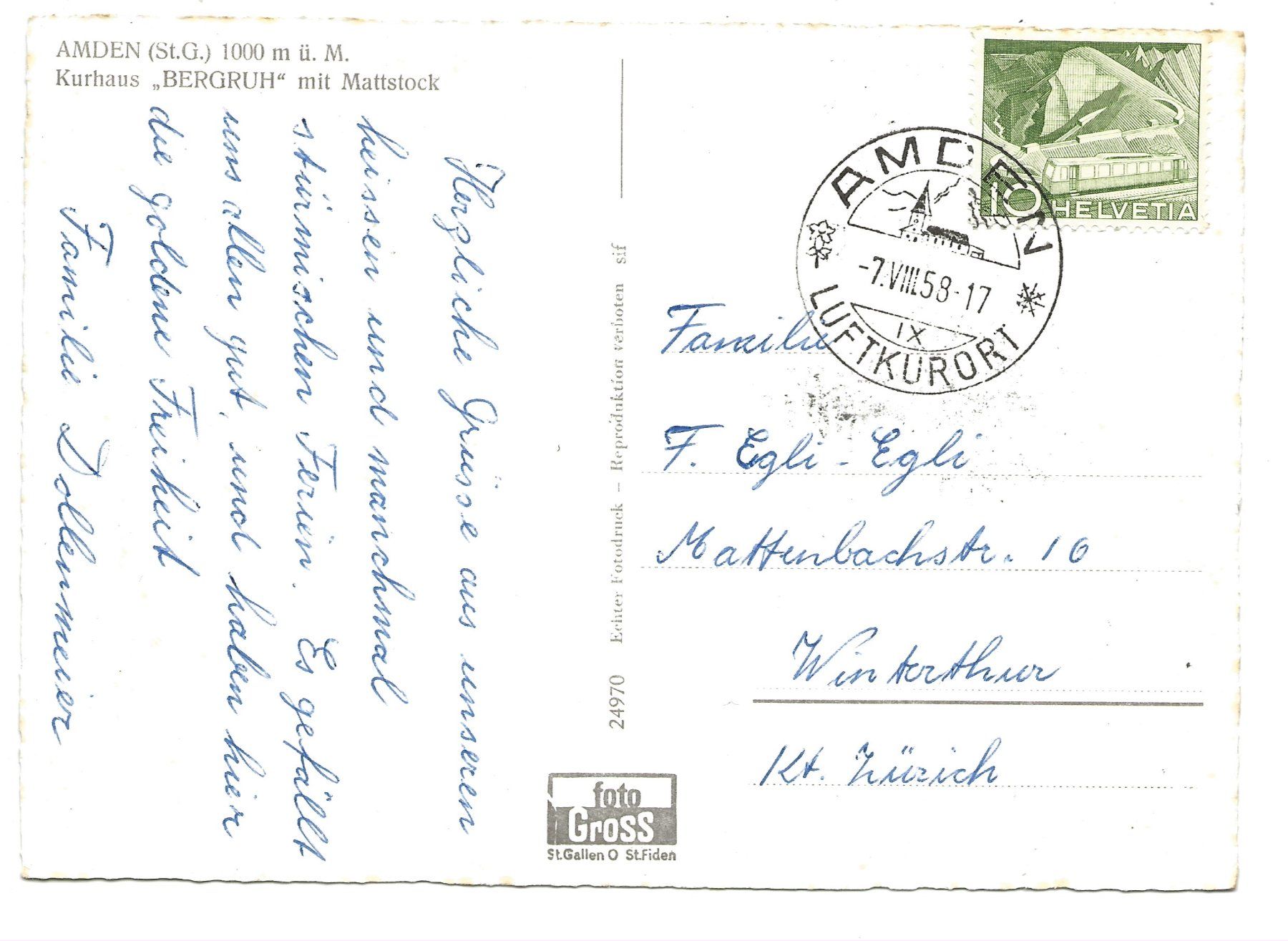 Amden (SG) Kurhaus Bergruh - Mattstock - echt Foto-AK - 1958 (Gebraucht ...