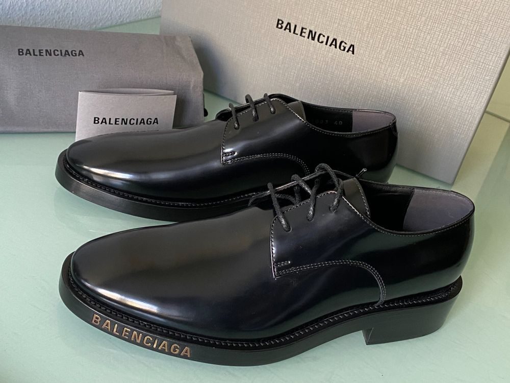 BALENCIAGA Logo Derby Oxford Schwarz Leder Schuhe EU 40 NEU (Neu ...