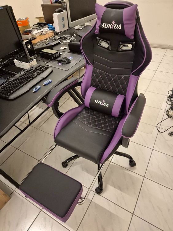 Neuer Gamer Stuhl Gaming Chair Schwarz Lila inkl. Kissen (Neu und ...