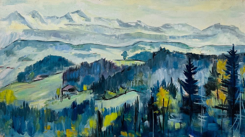 Wunderschöne Berglandschaft Gemälde Öl Auf Leinwand | Kaufen auf Ricardo