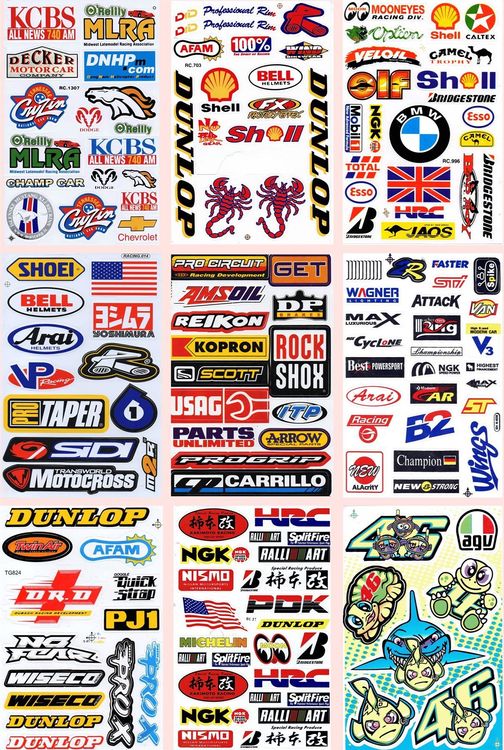 9 Bogen Aufkleber Sticker Sponsoren Roller Auto Motorrad S6 (Neu und originalverpackt) in ...
