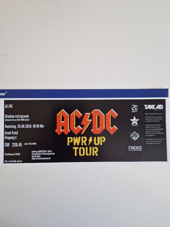 1x AC/DC Front Field Ticket Zürich 29.06.24 (Neu (gemäss Beschreibung ...