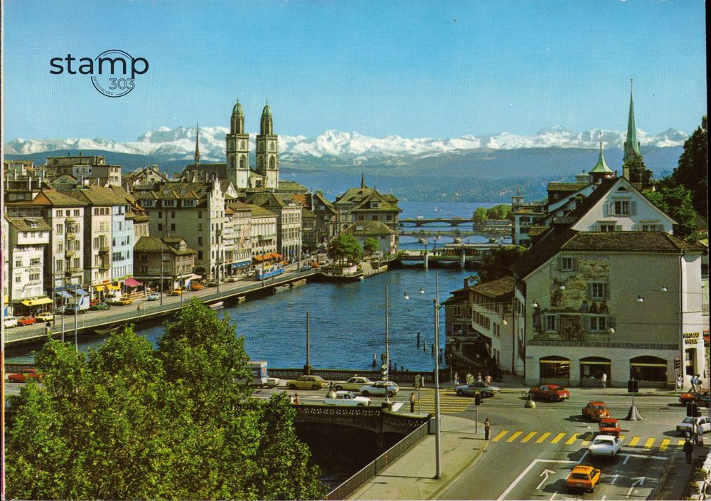 Ca. 1960 AK Zürich - Limmatquai, Grossmünster und die Alpen | Kaufen auf Ricardo