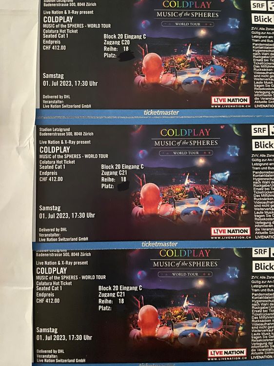 Coldplay VIP Colatura, 3 Sitzplätze (Neu (gemäss Beschreibung)) in Cham ...
