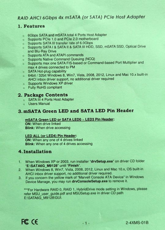 AHCI 6Gbps RAID 3x SATA+ 1x mSATA LowProfile PCI 2.0 Adapter | Kaufen ...